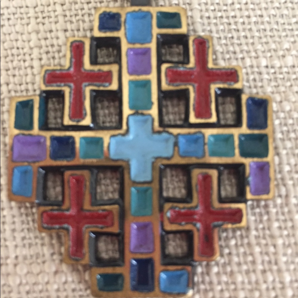 1969 Terra Sancta Guild Cross Hand Painted Israel - Gem